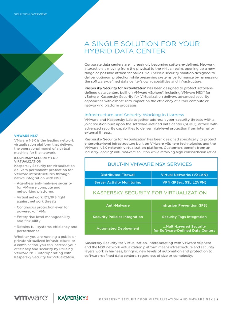 Vmware NSX Kaspersky Solution Brief | PDF | Virtualization | Computer Network