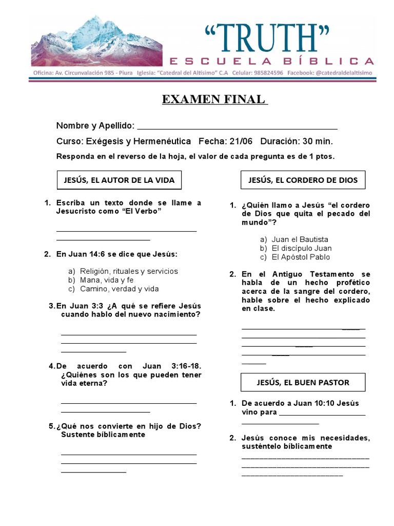 Examen sobre Jesucristo y sus enseñanzas | PDF | Jesús | Cristo (título)
