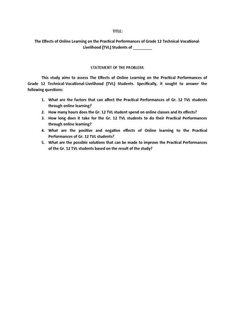 Statement of The Problem | PDF