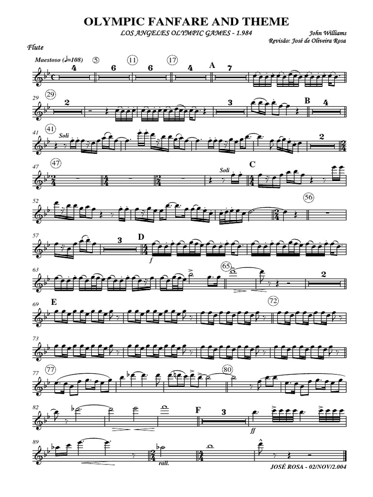 Olympic Fanfare and Theme: Flute | PDF | Musical Compositions | Musical ...