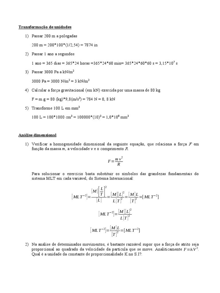Análise Dimensional | PDF | Força | Massa