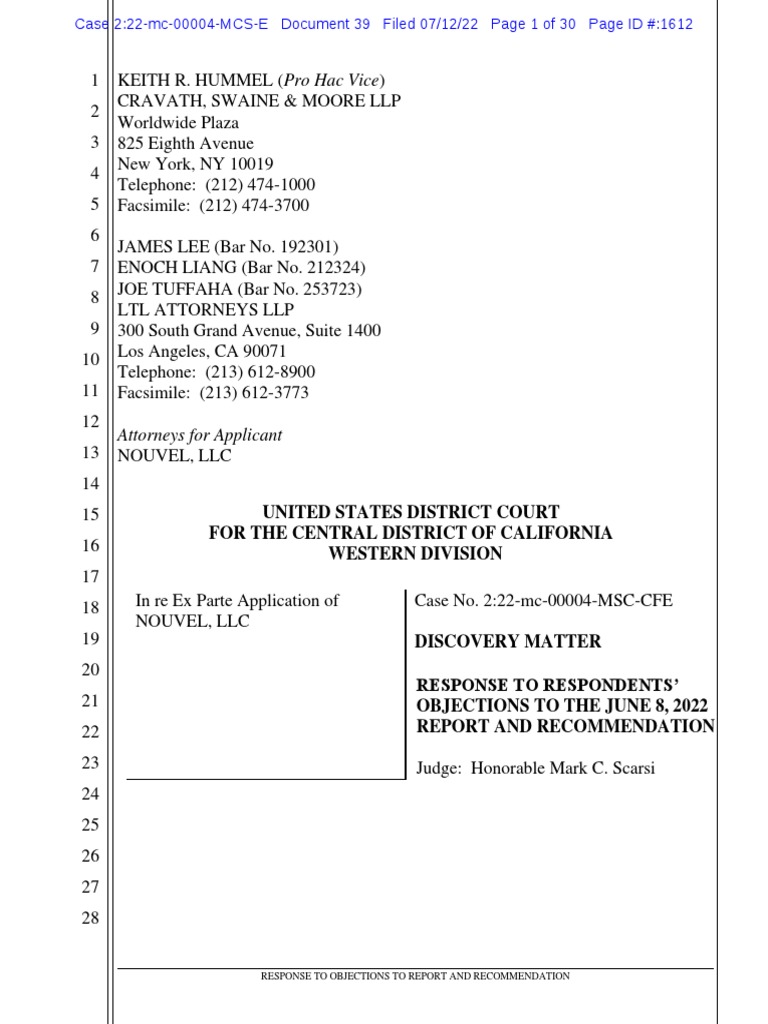 In Re Ex Parte Application of Cacdce-22-00004 0039.0 | PDF | Discovery ...