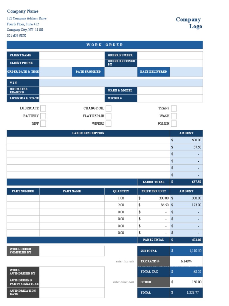IC Automotive Work Order Template | PDF | Vehicles | Motor Vehicle