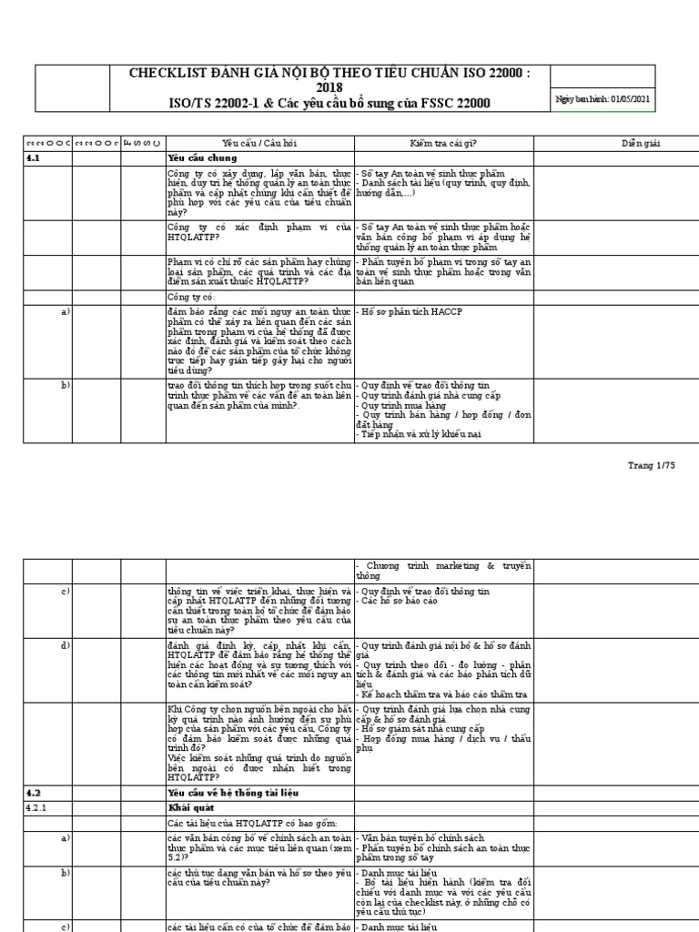 Audit Checklist IA ISO 22000 | PDF