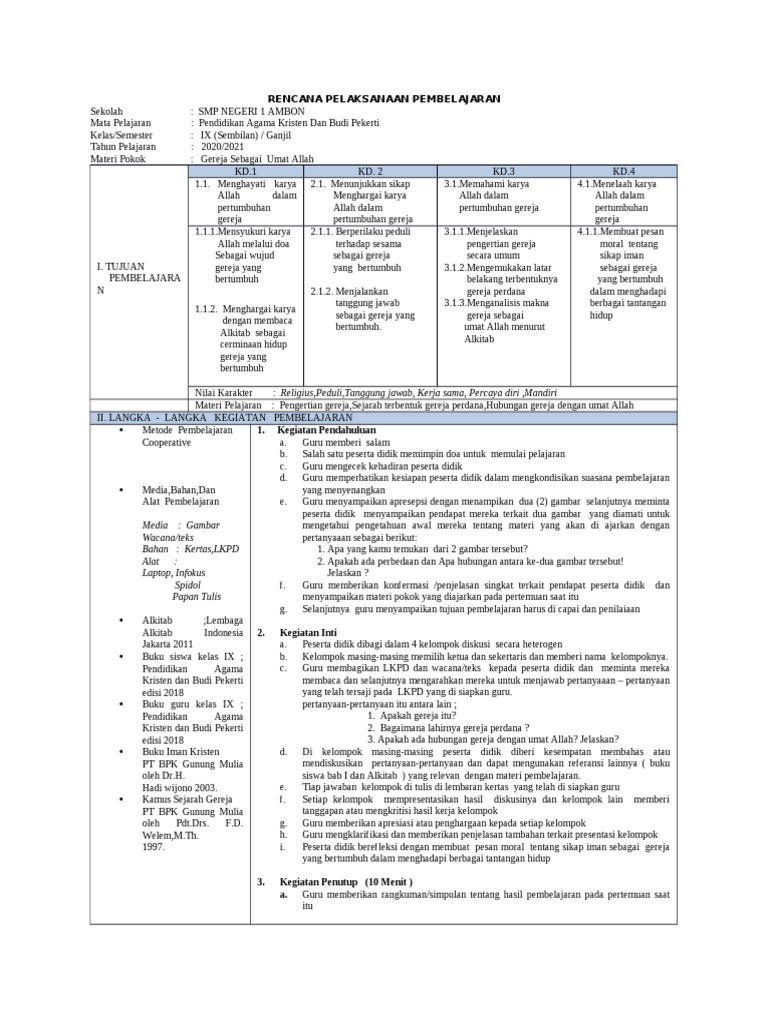 Contoh RPP 1 Lembar Dan Lampiran | PDF