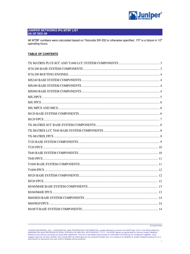 Juniper Networks MTBF Data Overview | PDF | Reliability Engineering ...