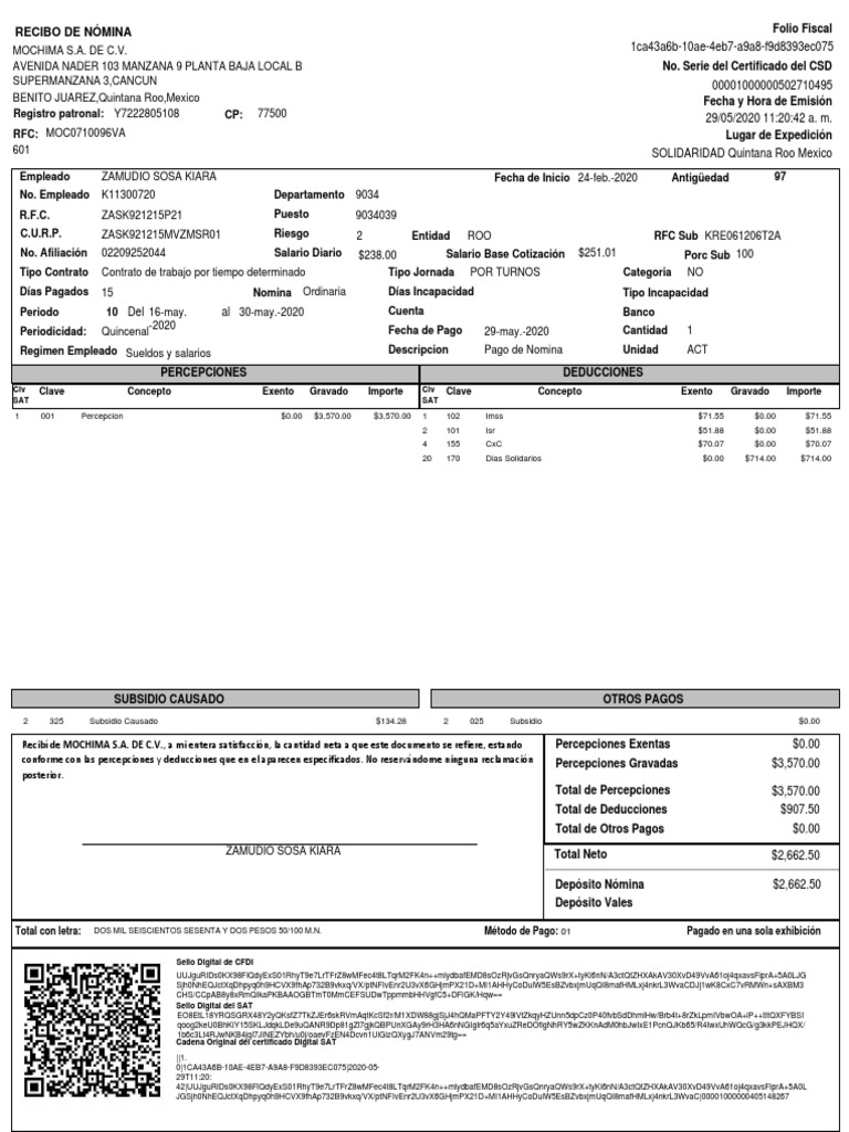 Recibo de Nómina: Concepto Clave Importe Exento Gravado Concepto ...