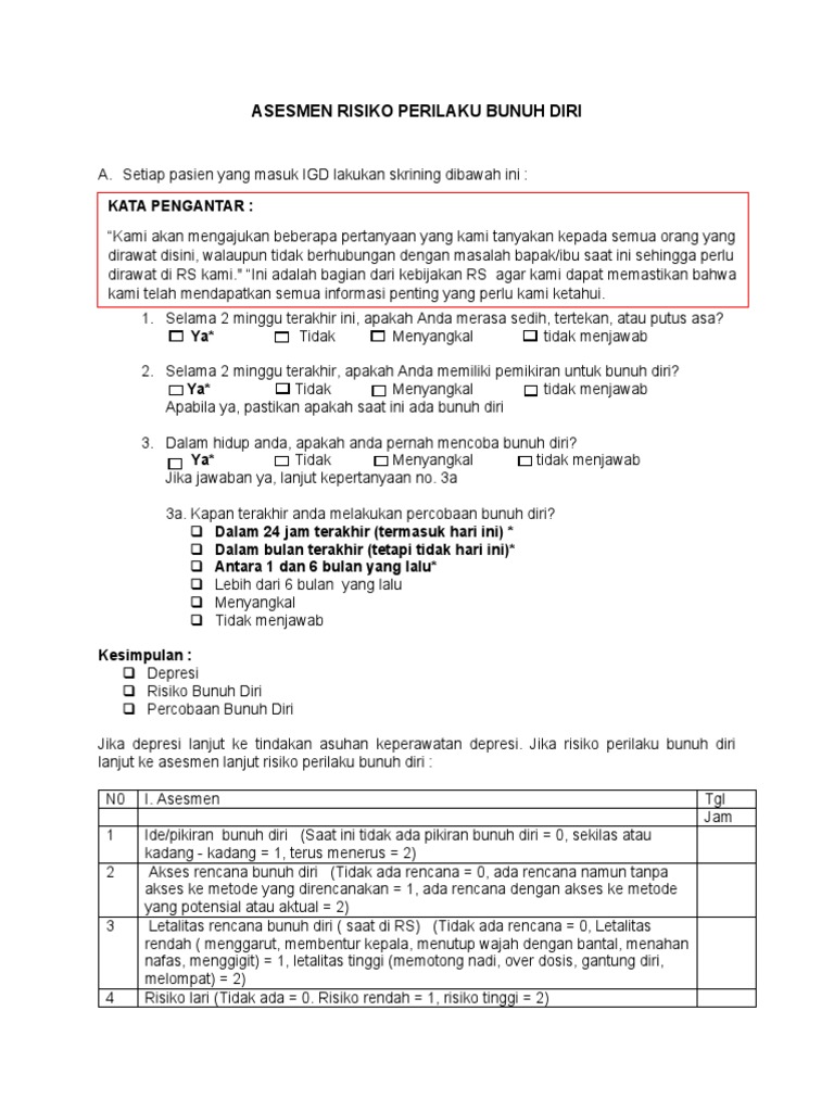 Asesmen Risiko Perilaku Bunuh Diri | PDF