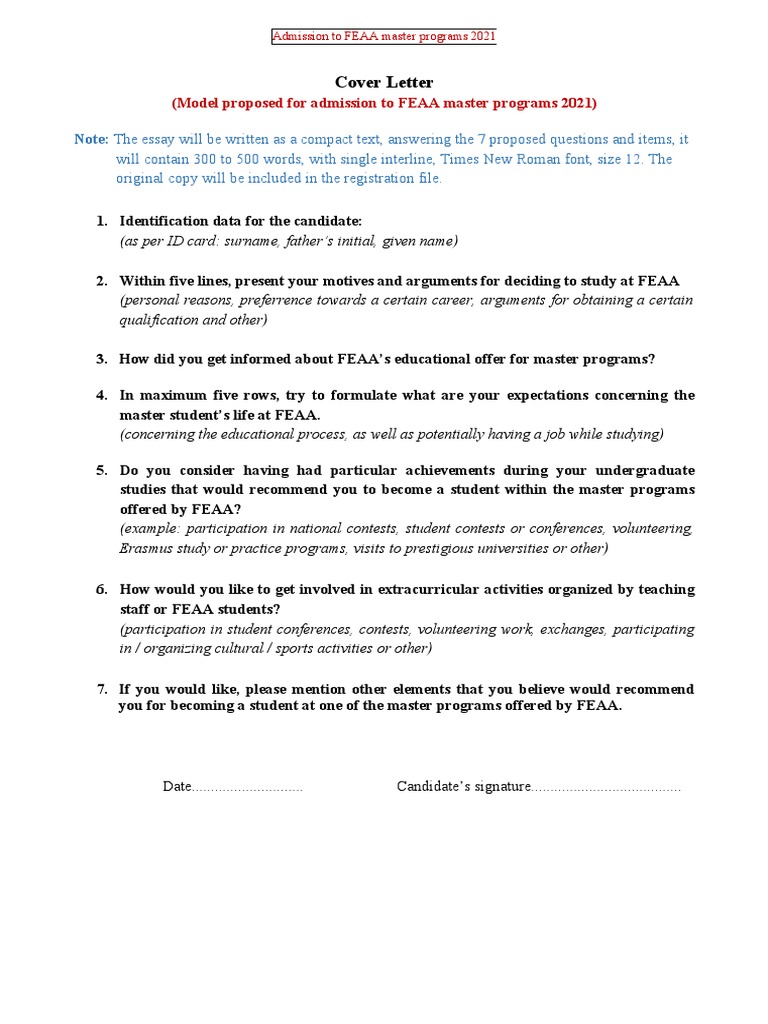 Cover Letter Admission Master FEAA 2021 | PDF | Career & Growth | Art