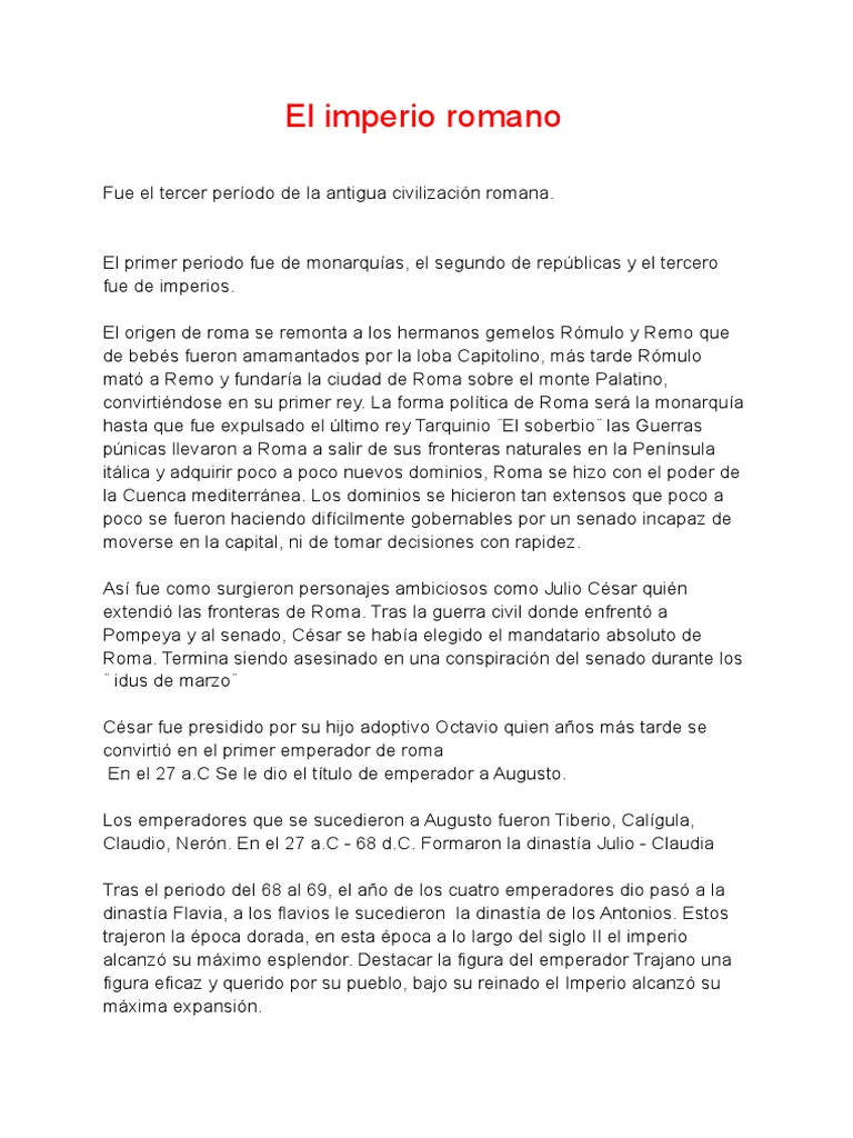 El Imperio Romano | PDF | imperio Romano | Roma antigua