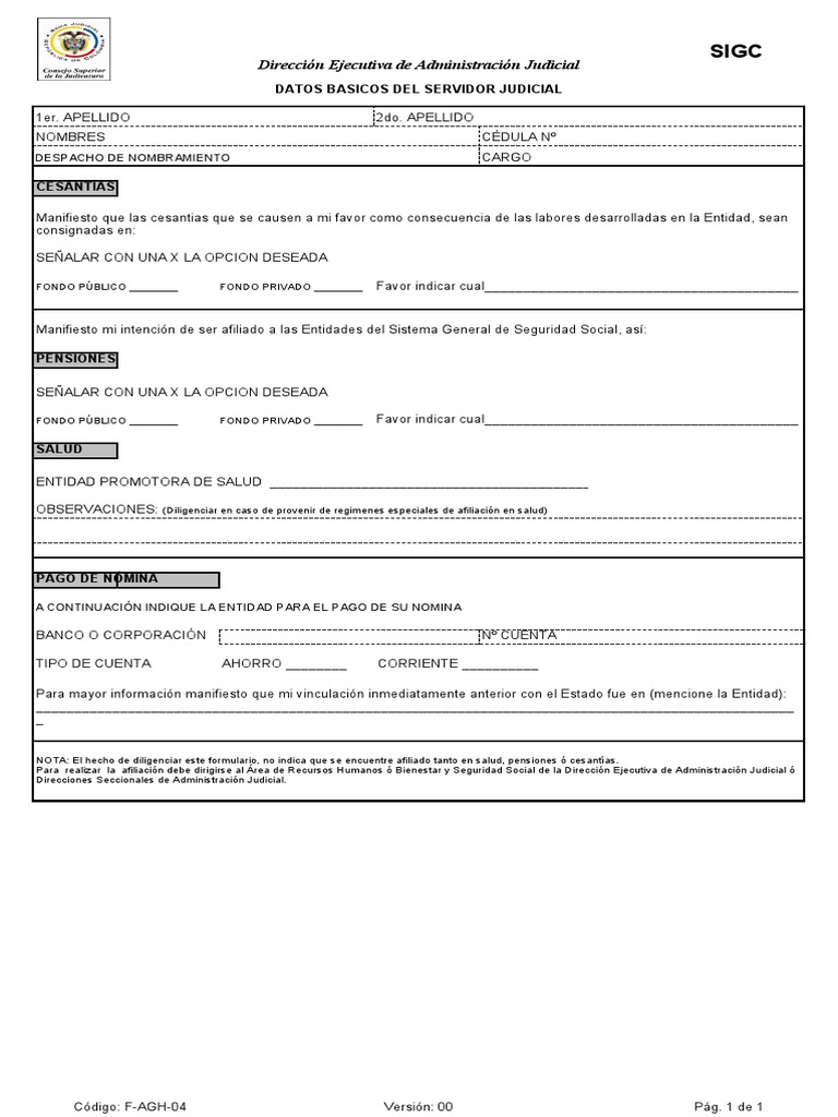 Formato Datos Basicos Del Servidor Judicial | PDF