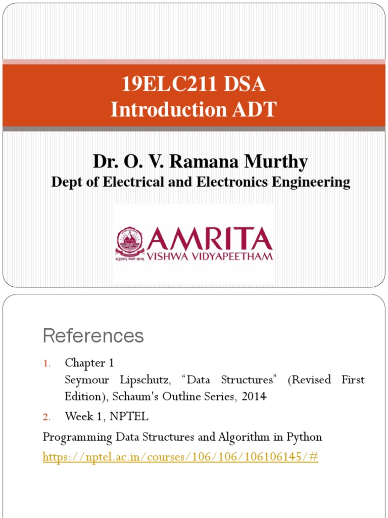 19ELC211 DSA Introduction ADT: Dr. O. V. Ramana Murthy | PDF | Computer Data Storage | Integer ...