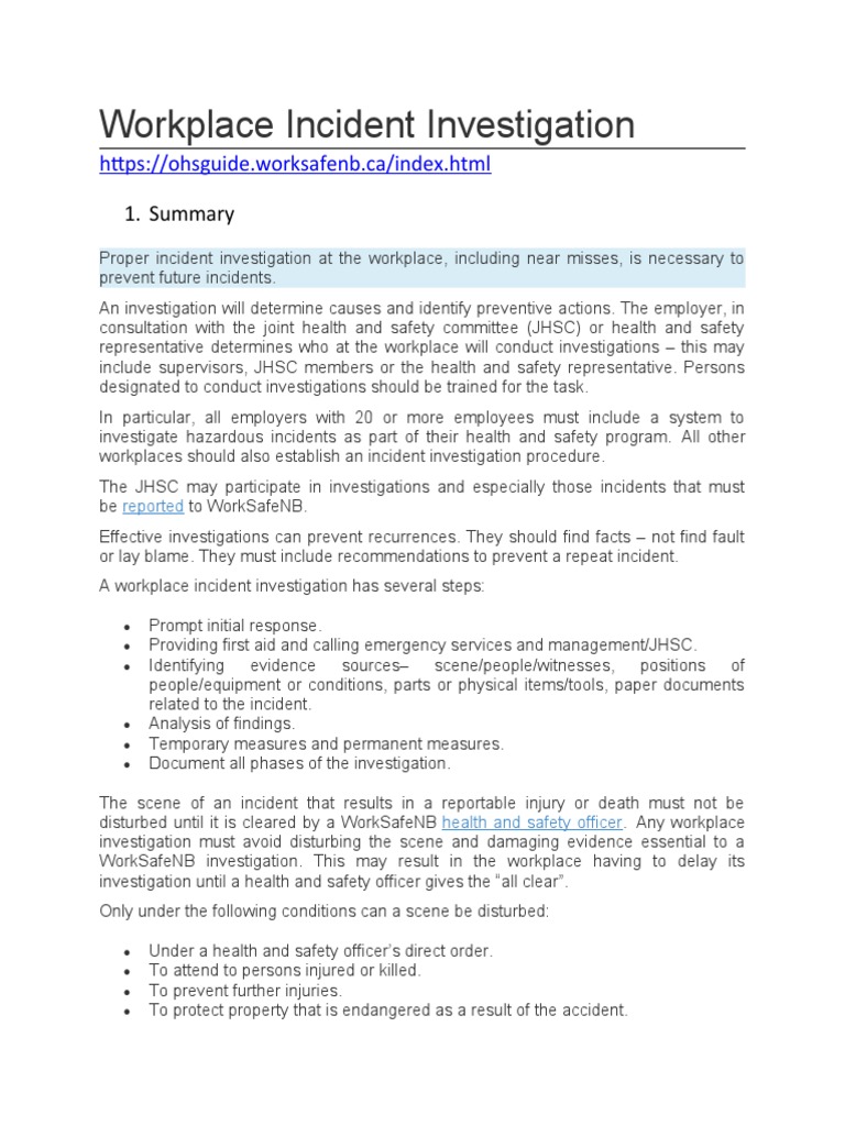 Workplace Incident Investigation | PDF | Occupational Safety And Health ...