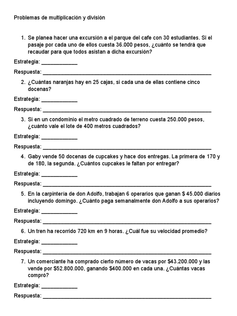Problemas de Multiplicación y División | PDF | Negocios