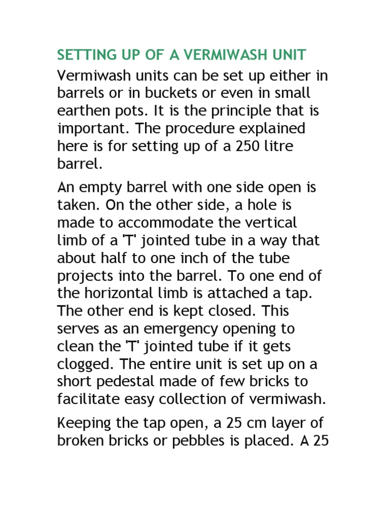 Setting Up of A Vermiwash Unit | PDF | Manure | Soil