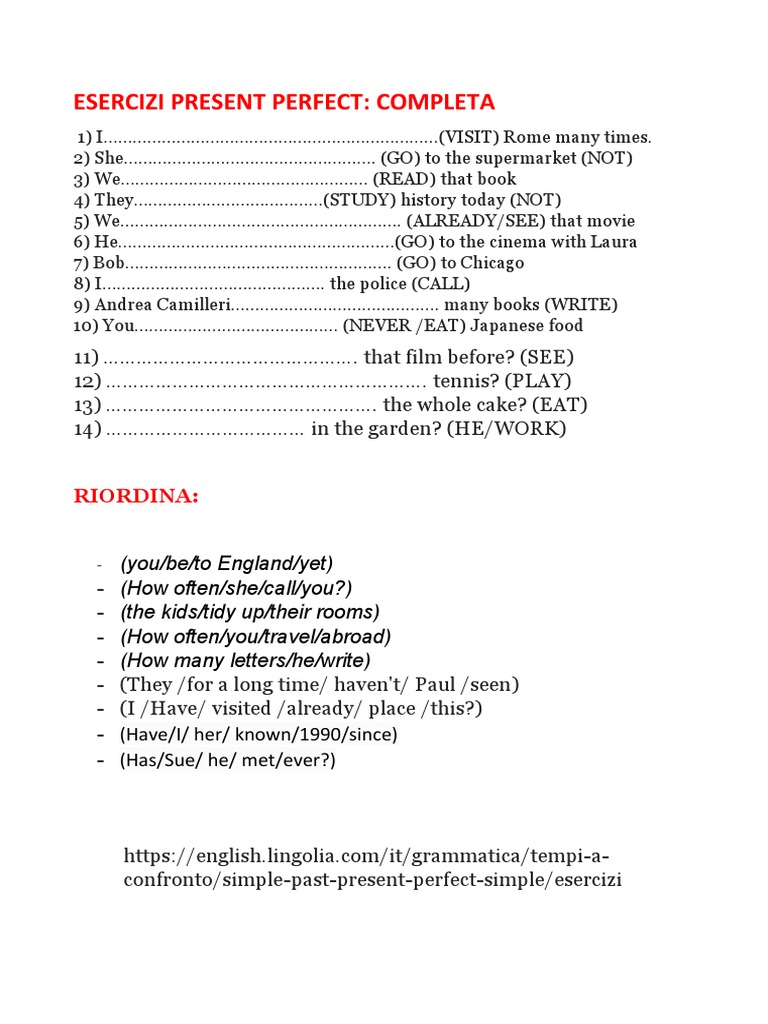 Esercizi Present Perfect | PDF | Art