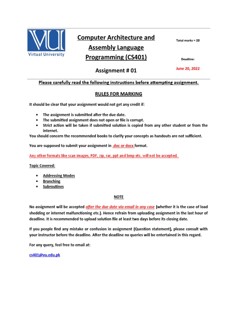 Computer Architecture And Assembly Language Programming Cs401 Pdf 3548