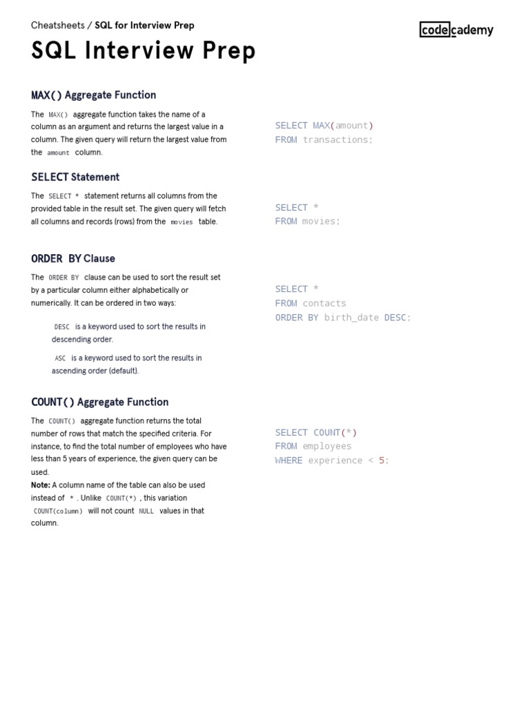 Sql Interview Questions Pdf Relational Database Table Database