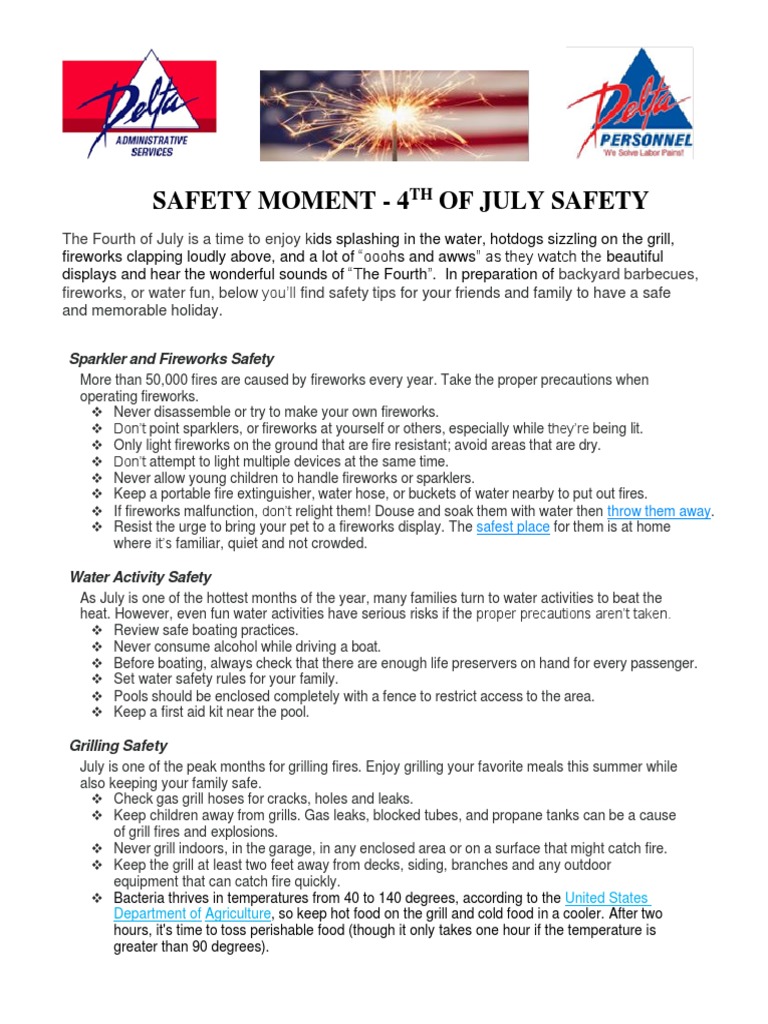 Delta Safety Moment - 4th of July Safety - 2022 | PDF | Fireworks ...