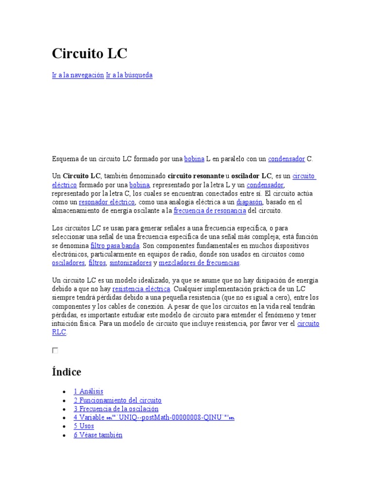 Circuito LC | PDF | Inductor | Ingenieria Eléctrica