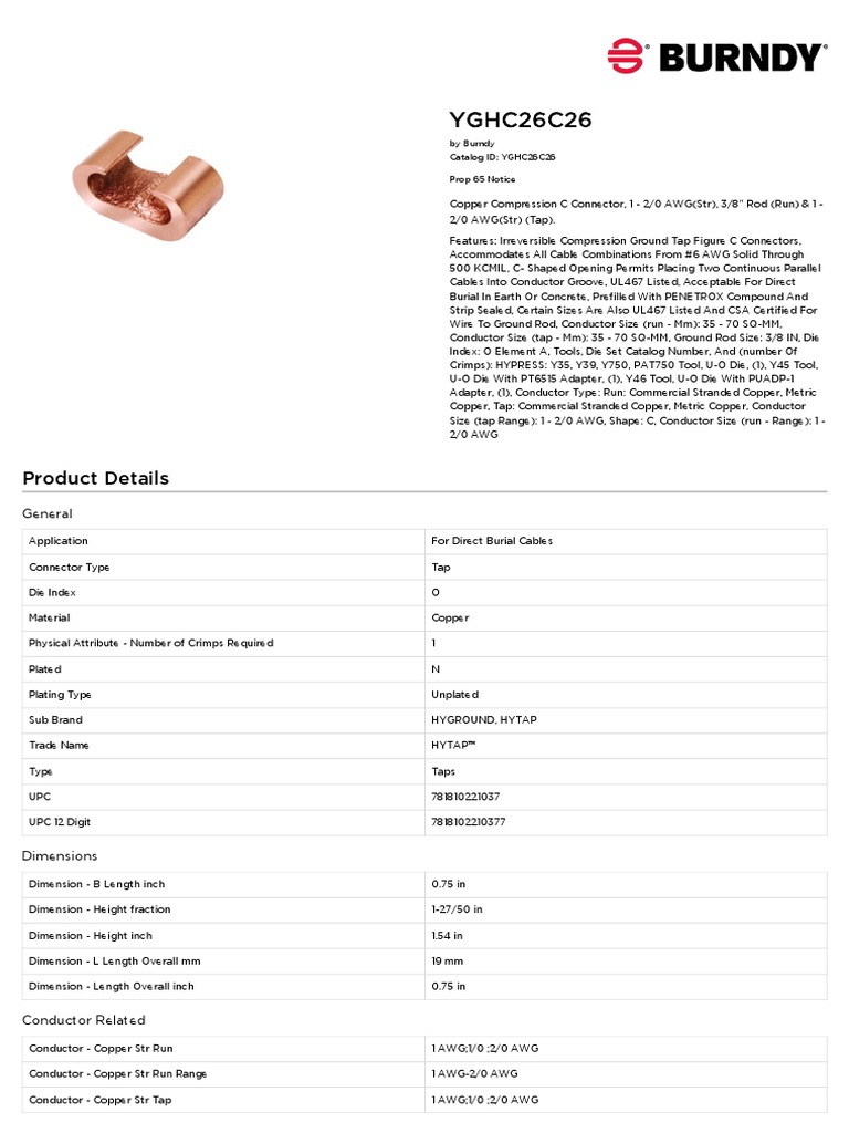 BURNDY YGHC26C26 Specsheet | PDF | Electrical Connector | Electrical ...