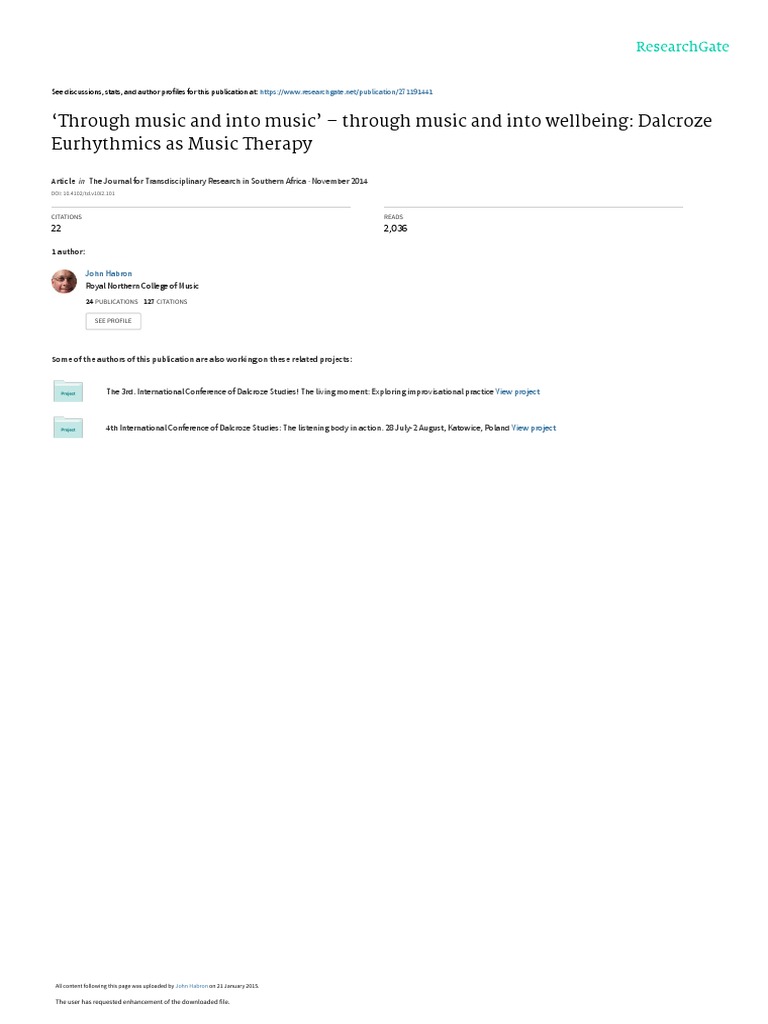 Dalcroze Eurhythmics & Therapy | PDF | Psychotherapy | Psychological ...