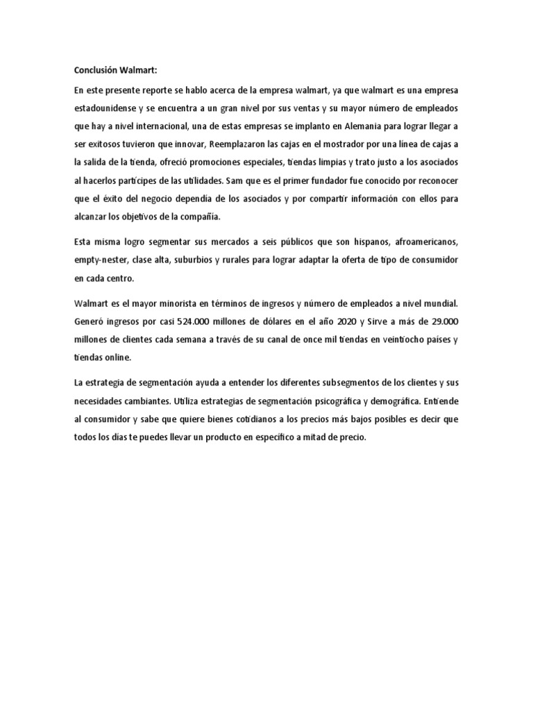 Conclusión Walmart | PDF