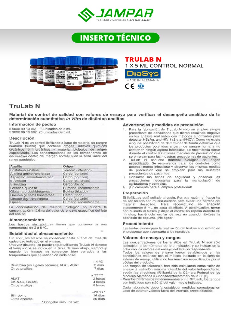 Trulab N 1 X 5 ML Control Normal | PDF