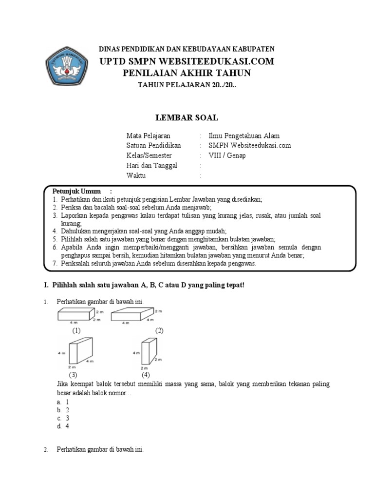 Soal Pat Ipa Kelas Viii k13 | PDF | Metode & Bahan Ajar | Sains & Matematika