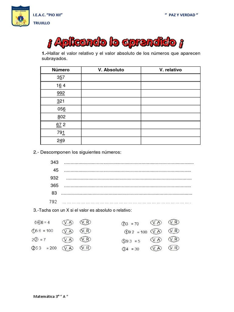 Valor Absoluto y Relativo - Hoja Practica | PDF