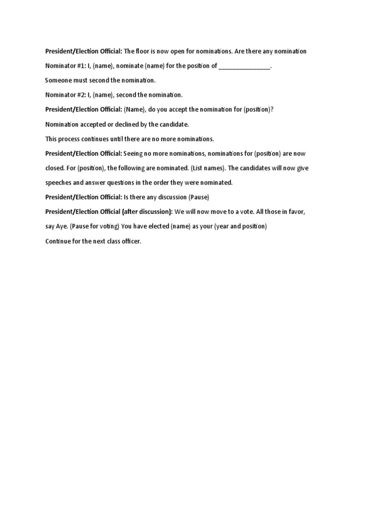 Class Election Script | PDF
