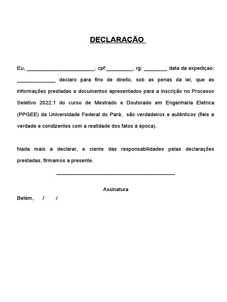 Modelo Declaração (Anexo 1) | PDF