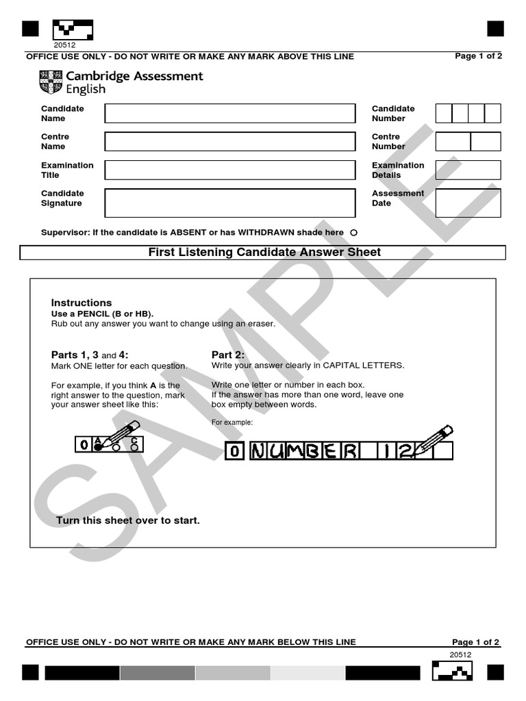 B2 First Listening Sample Answer Sheet | PDF | Standardized Tests ...