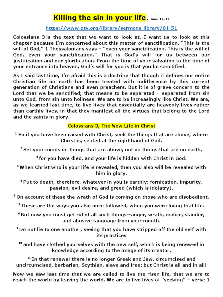 Killing the sin in your life | PDF | Sanctification | Seven Deadly Sins
