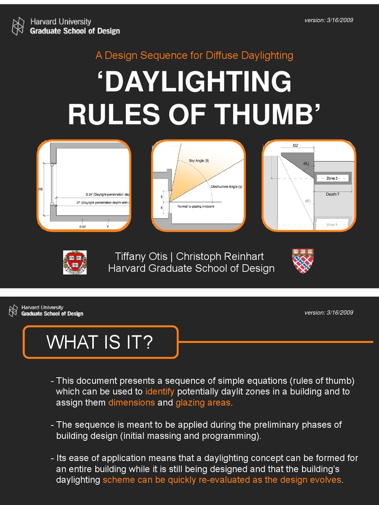 Daylighting Rules of Thumb Design Sequence | PDF | Angle | Lighting