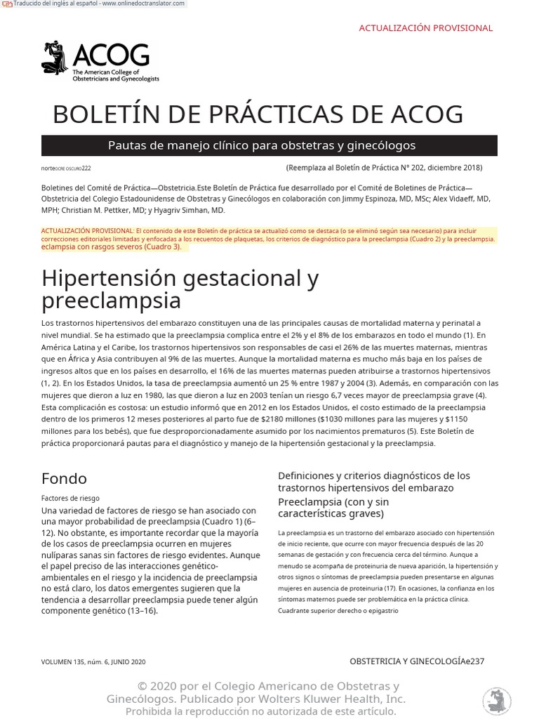 Gestational Hypertension and Preeclampsia ACOG Practice Bulletin ...