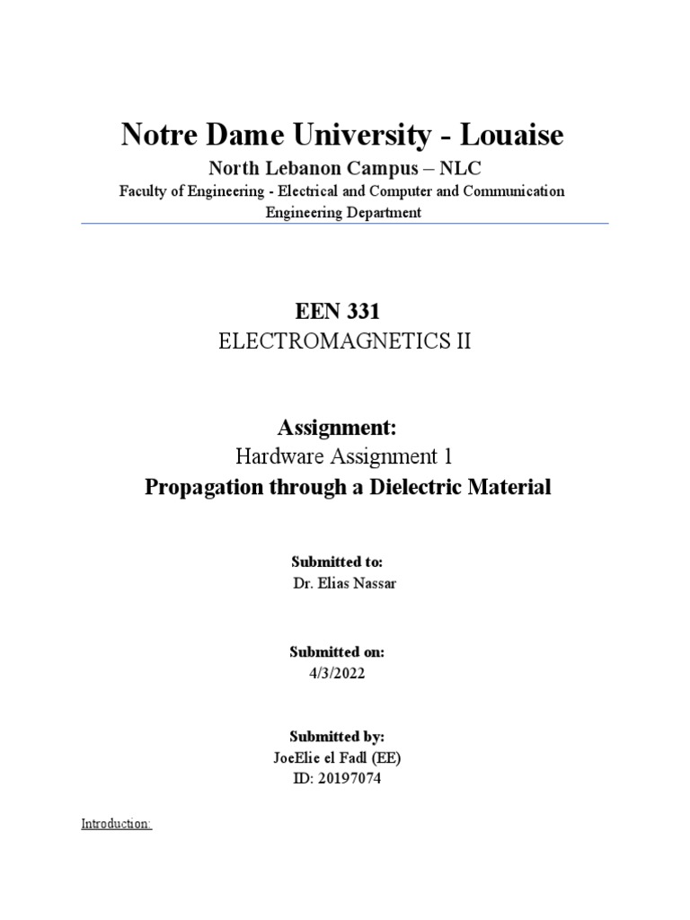 Joeelie El Fadl Een 331 Assignment 1 | PDF | Permittivity | Physics