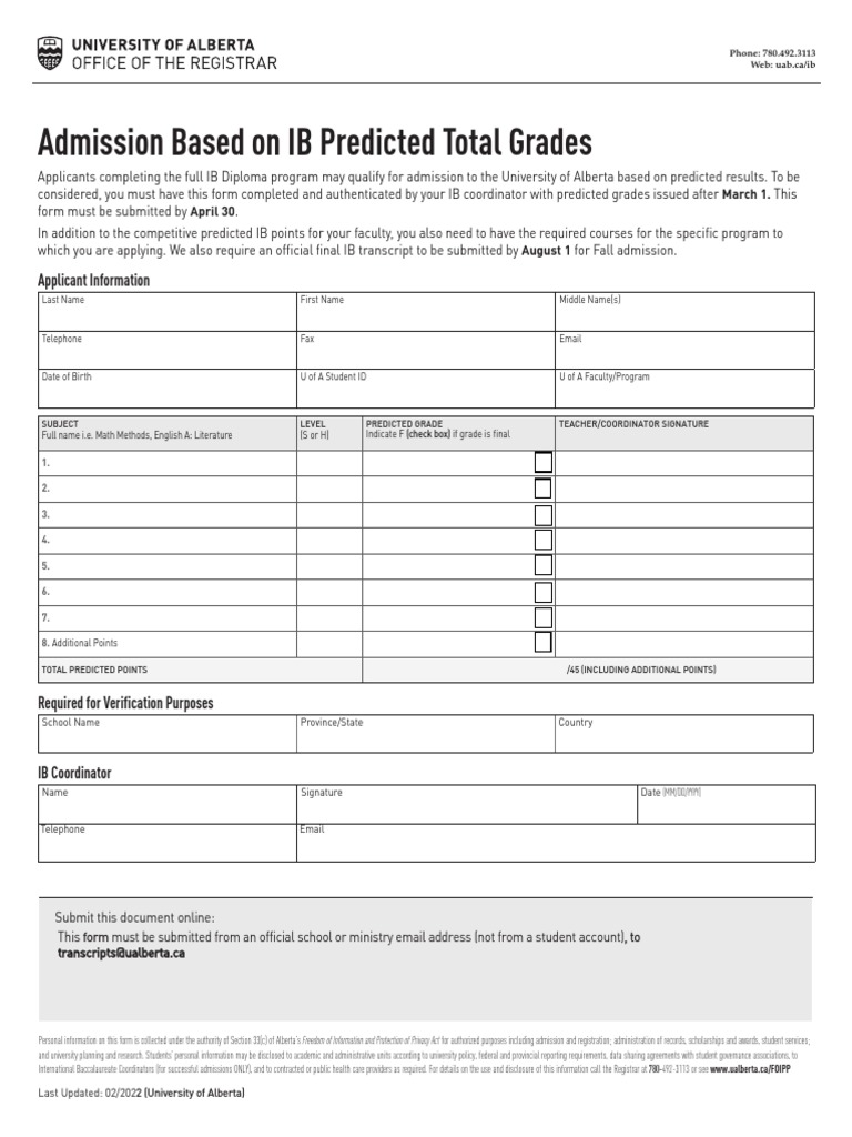 Ib Predicted Grades Admission Form | PDF | University And College ...