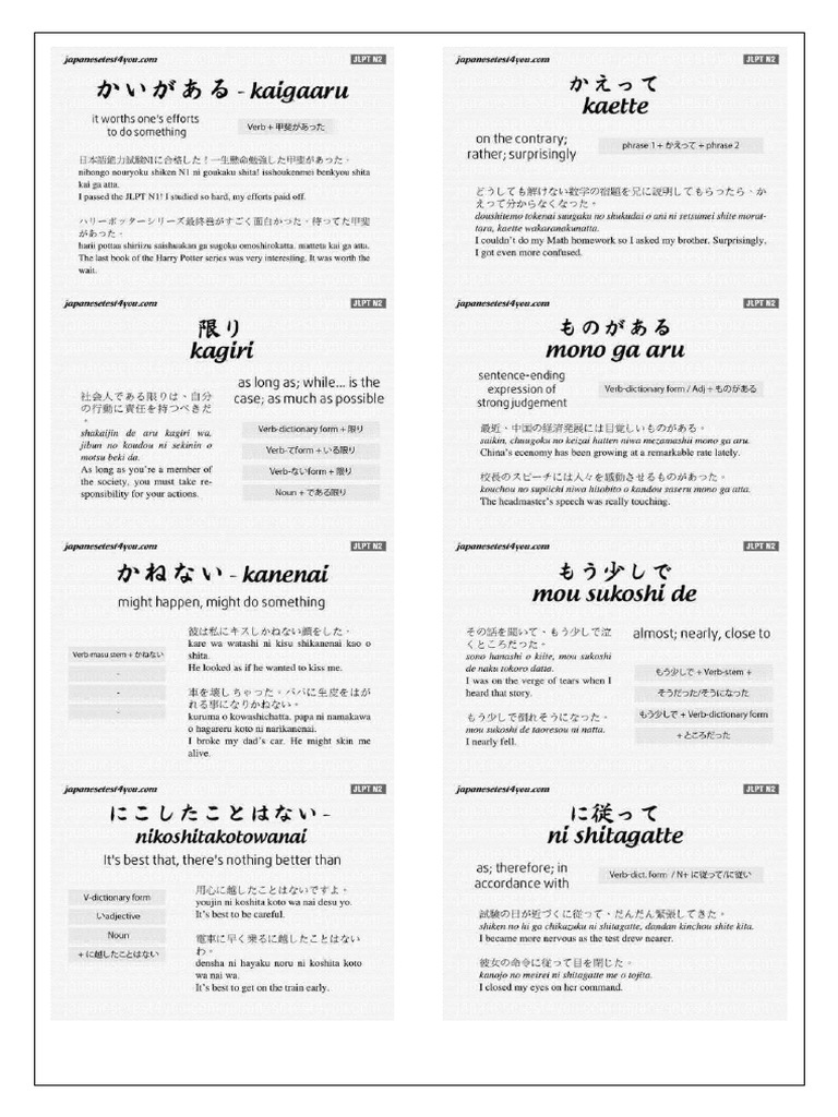 N2 Grammar List | PDF