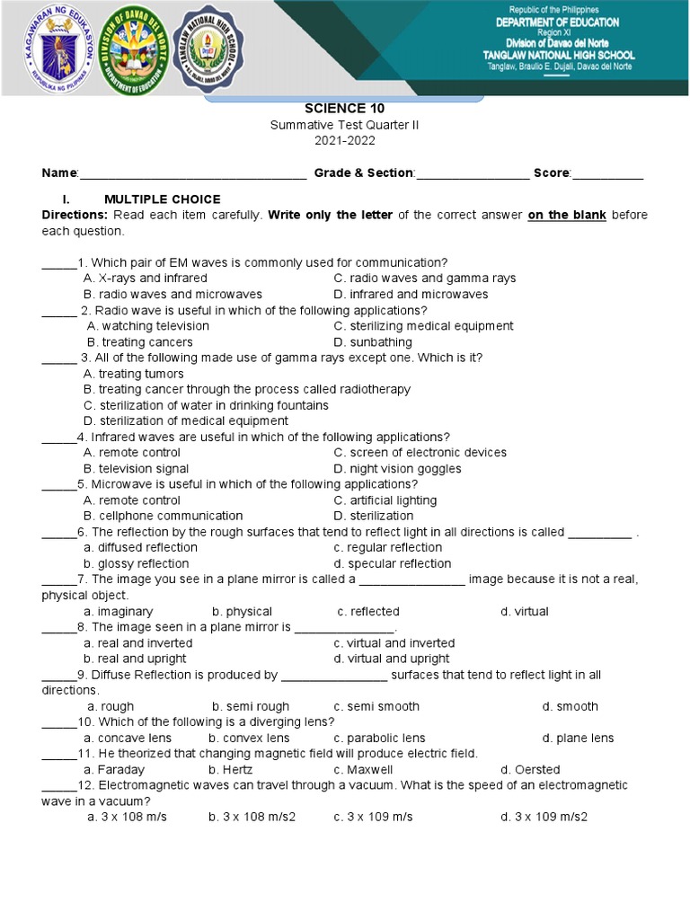 Understanding Electromagnetic Waves: A Summative Assessment on the ...