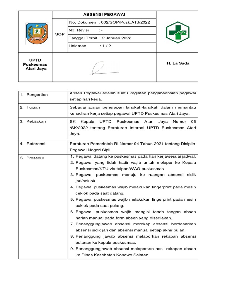 SOP Absensi Pegawai | PDF