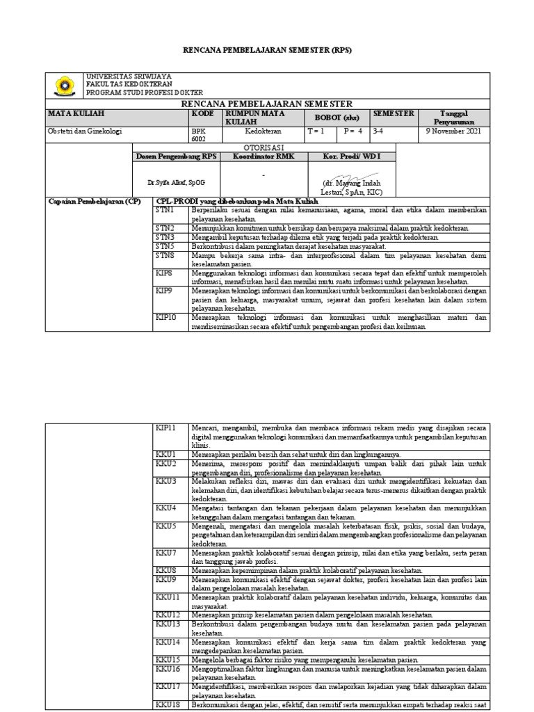 Obgin - RPS PROFESI DOKTER | PDF | Pengembangan Diri