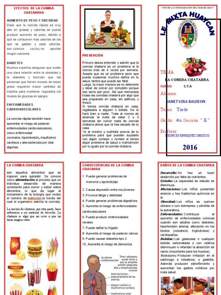 Triptico de La Comida Chatarra | PDF | Comida chatarra | Alimentos