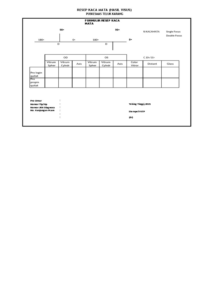 Puskesmas Teluk Karang eyeglass prescription form template | PDF