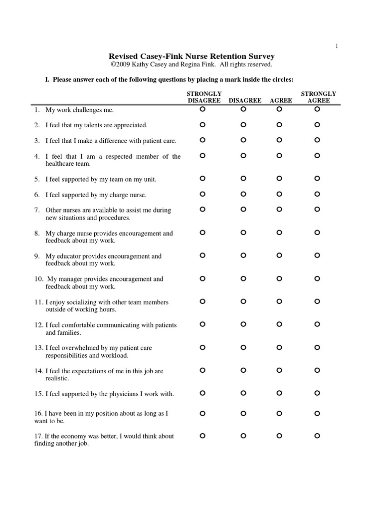 Revised Casey-Fink Nurse Retention Survey | Download Free PDF | Nursing ...