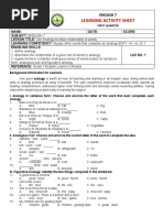 English 7: Summative Test No. 1 Lessons 1 & 2 Listening Strategies ...