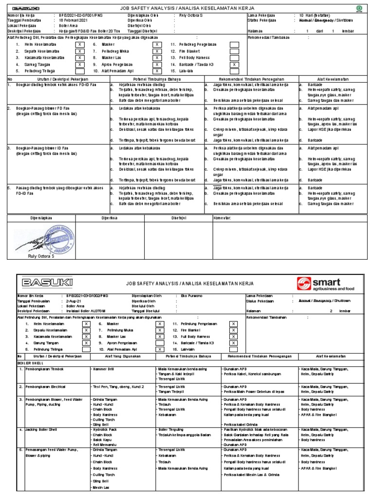 JSA Pemasangan Boiler ALSTOM | PDF