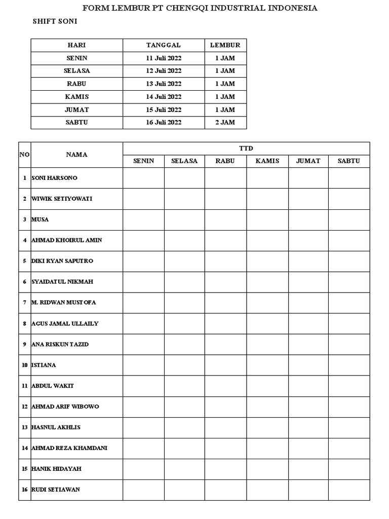 Form Lembur | PDF