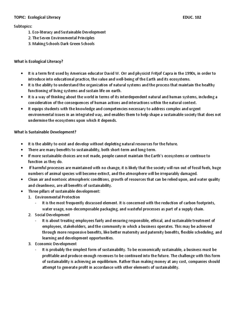 Handout #5 Eco Literacy | PDF | Sustainability | Resource