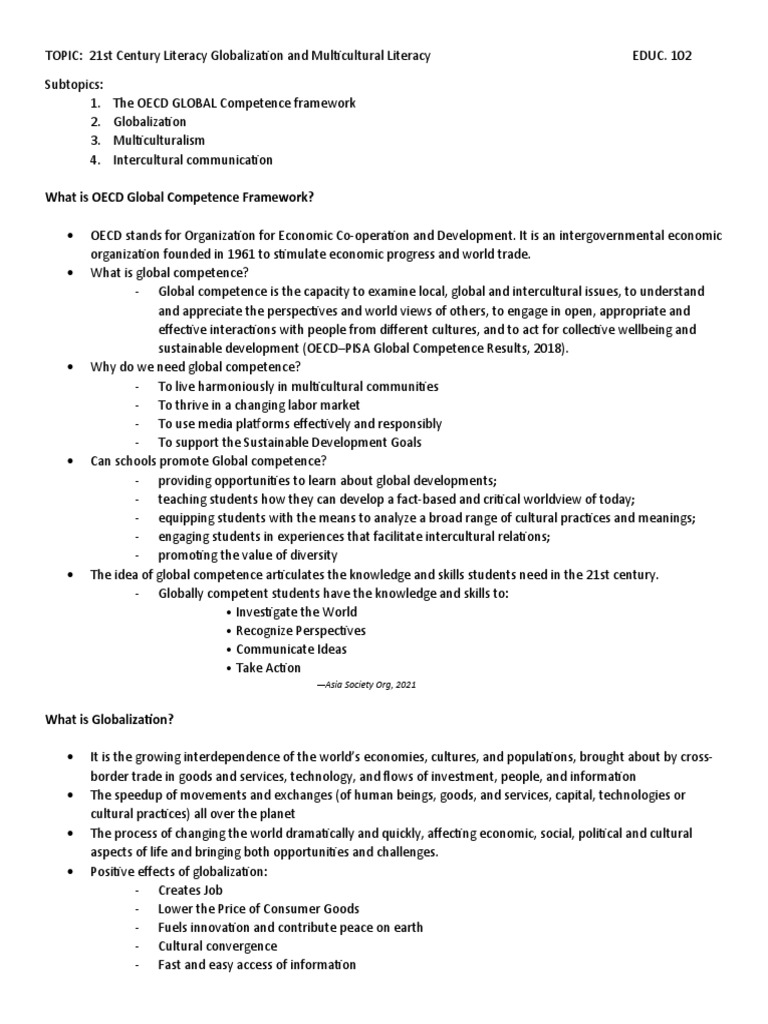 Globalization and Multicultural Literacy | PDF | Globalization ...